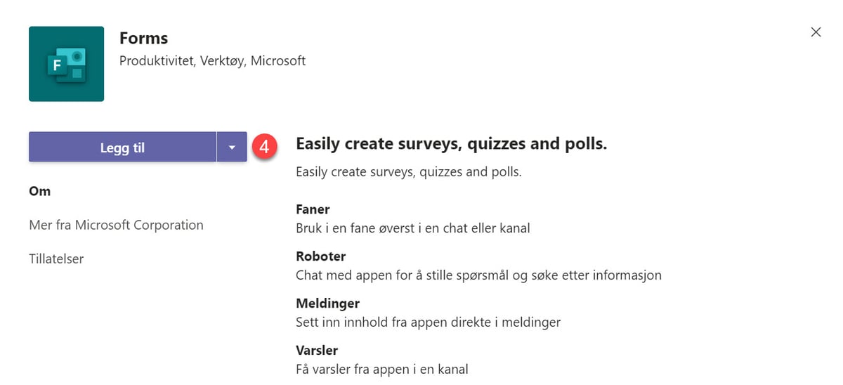 Hvordan lage en undersøkelse i Microsoft Teams kanal eller chat